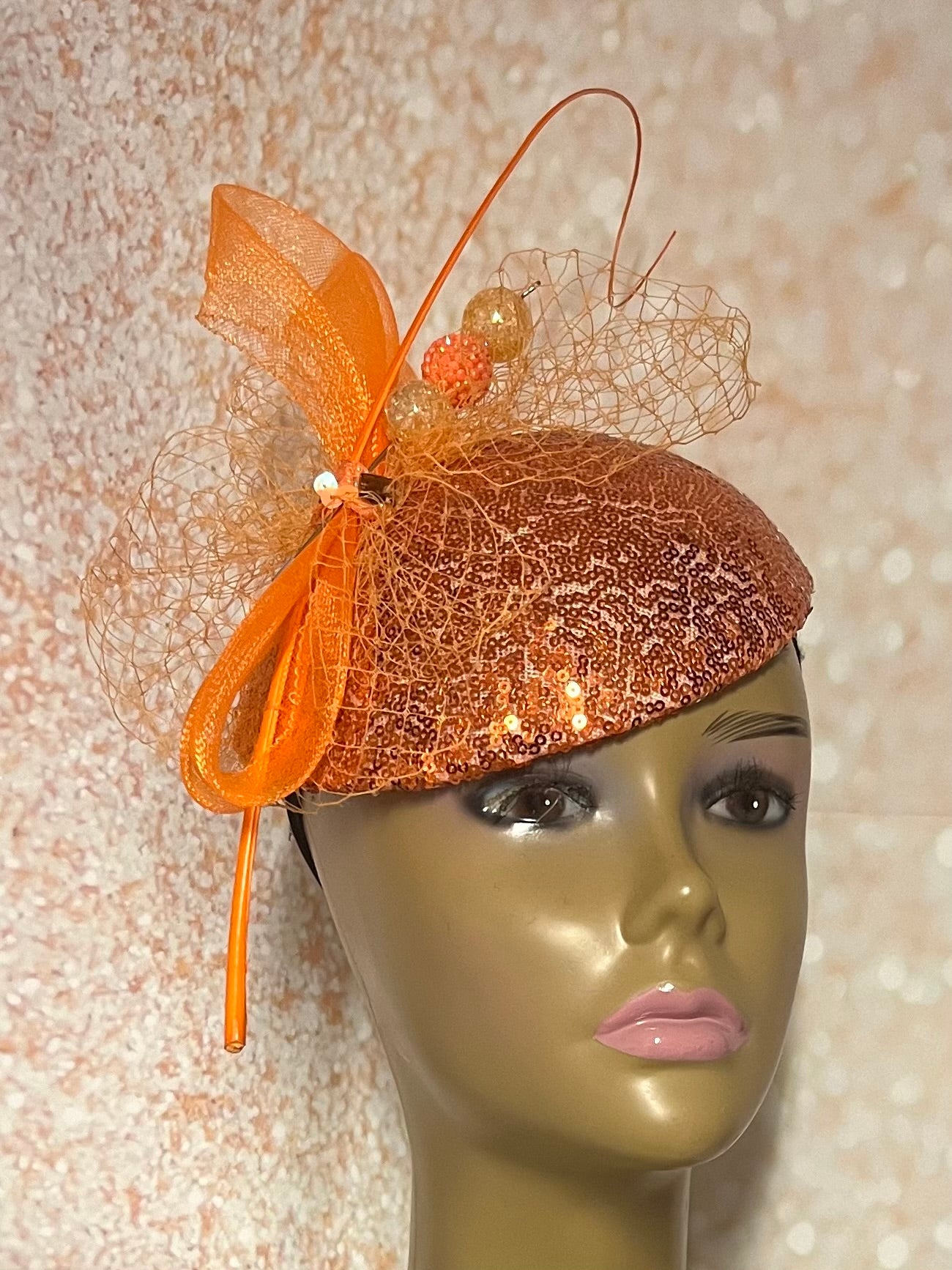 Orange Sequin Half Hat Fascinator for Church Head Covering, Wedding, T ...