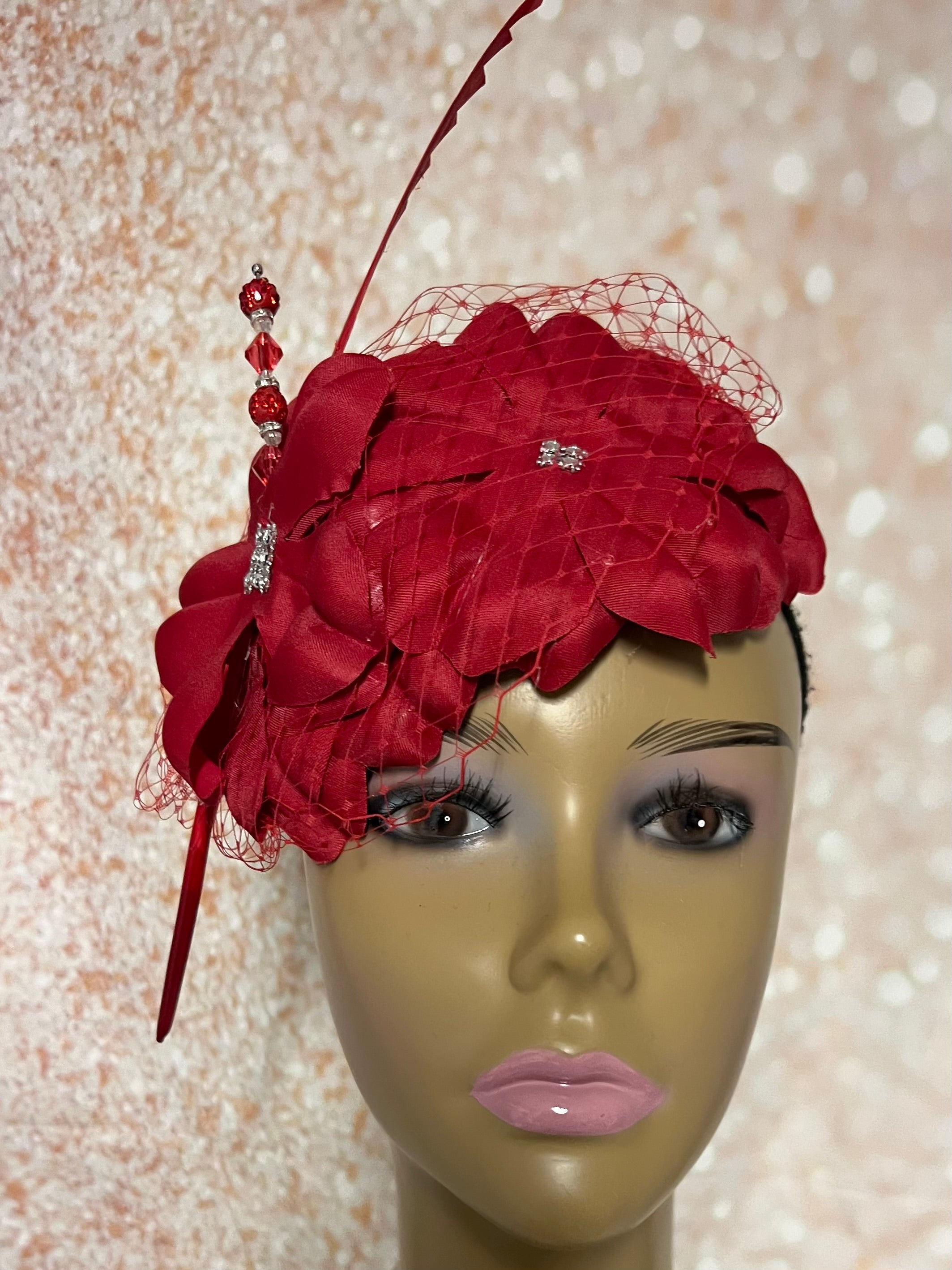 Red Flower Fascinator Half Hat For Church Weddings and Tea Parties ...