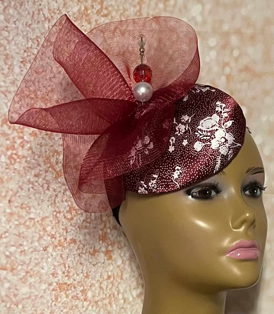 Burgundy Button Fascinator Half Hat for Church, Weddings and other spe ...