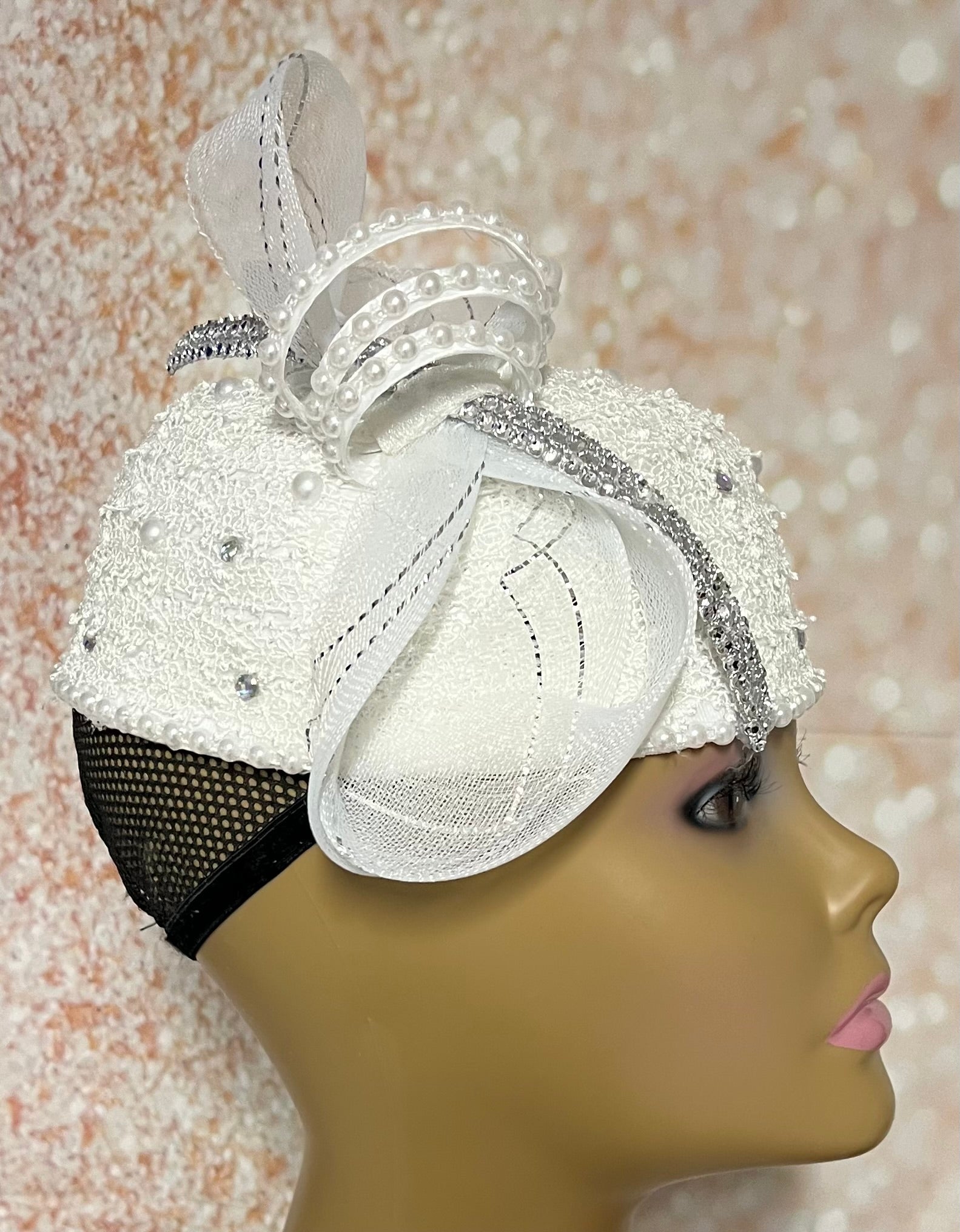 White Lace Half Hat Fascinator for weddings, church, tea parties and s ...